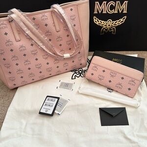 MCM | Bags | Authentic Mcm Power Pink Color Medium Shopper Tote With ...